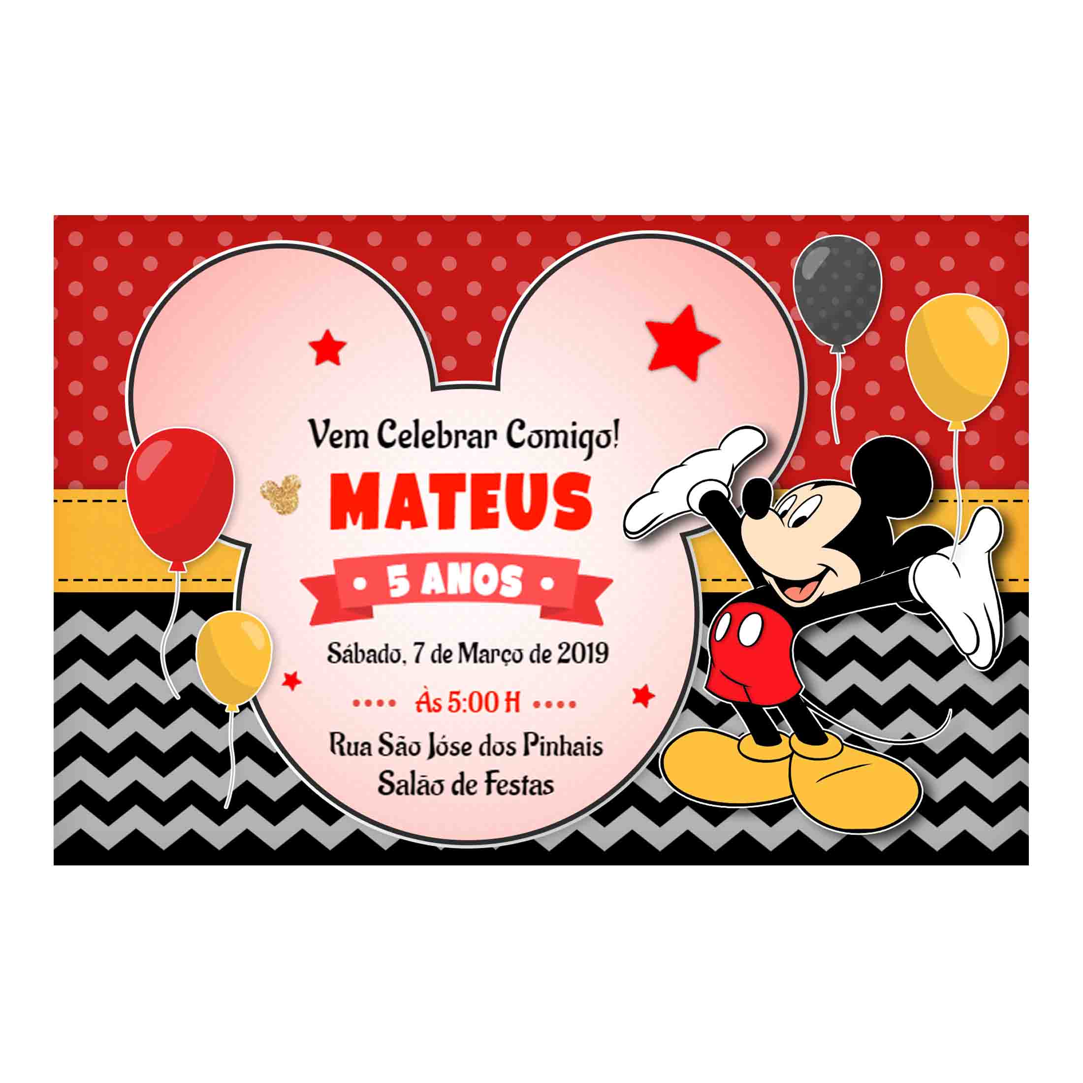 5 Artes Convite Mickey Grátis para Editar e Imprimir